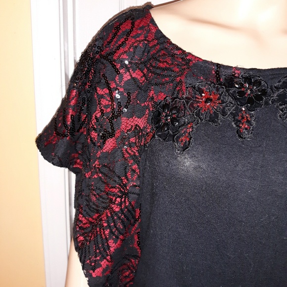 Studio Y | Tops | Stunning Red And Black Embellished Tunic | Poshmark